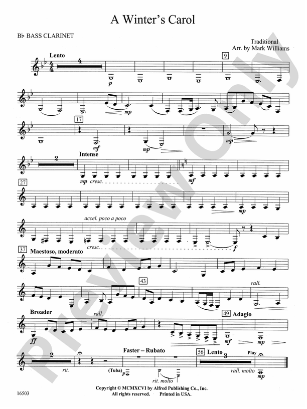 A Winter's Carol: B-flat Bass Clarinet: B-flat Bass Clarinet Part - Digital Sheet Music Download