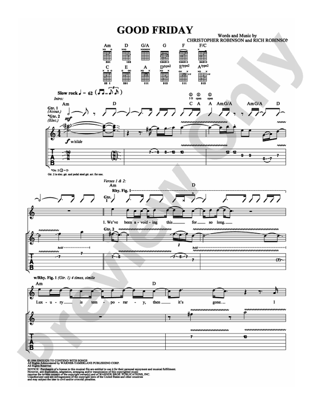 Good Friday: Guitar TAB: The Black Crowes - Digital Sheet Music Download