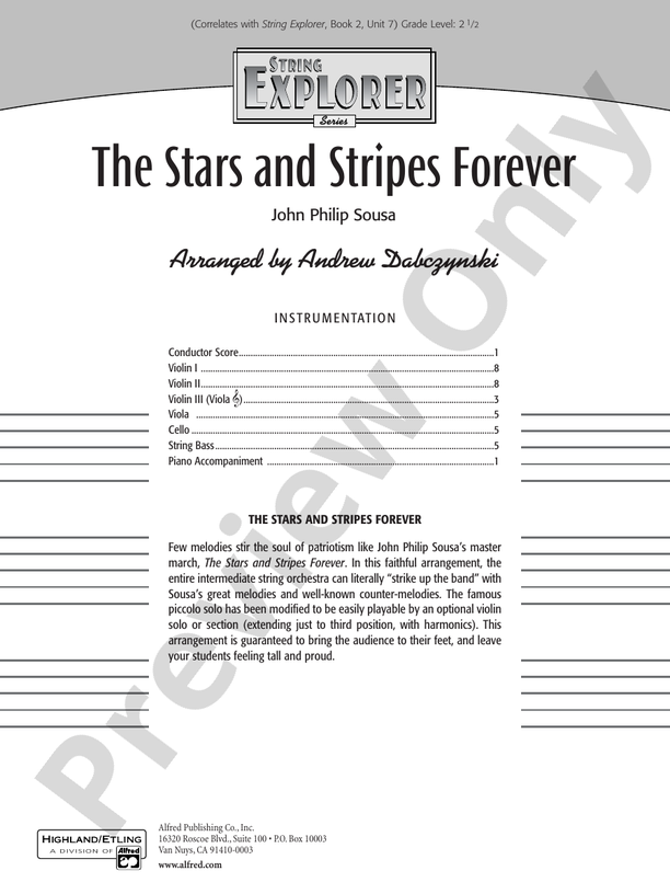 The Stars and Stripes Forever: String Orchestra Conductor Score & Parts ...