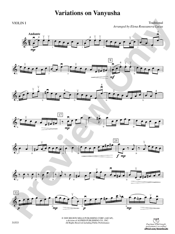 Variations on Vanyusha: 1st Violin: 1st Violin Part - Digital Sheet Music Download