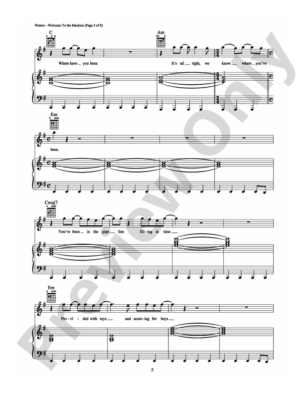 Welcome to the Machine: Piano/Vocal/Chords: Pink Floyd - Digital Sheet ...