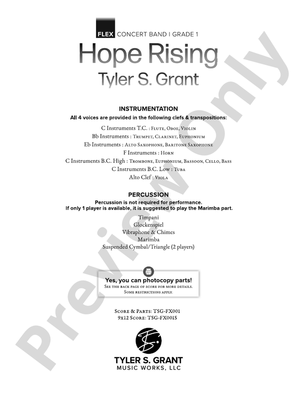 Hope Rising : Score: Concert Band Score - Digital Sheet Music Download