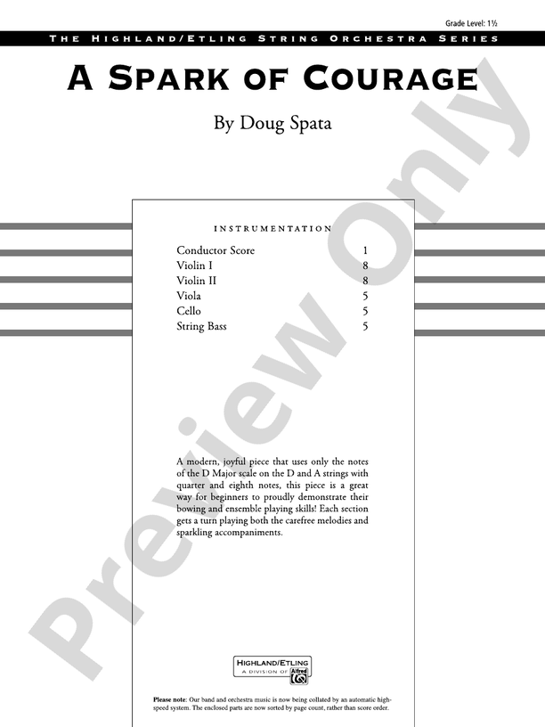 A Spark of Courage: Score: String Orchestra Score - Digital Sheet Music Download