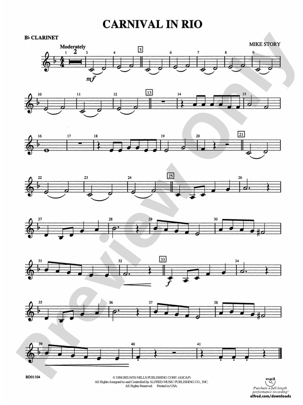 Carnival in Rio: 1st B-flat Clarinet: 1st B-flat Clarinet Part ...