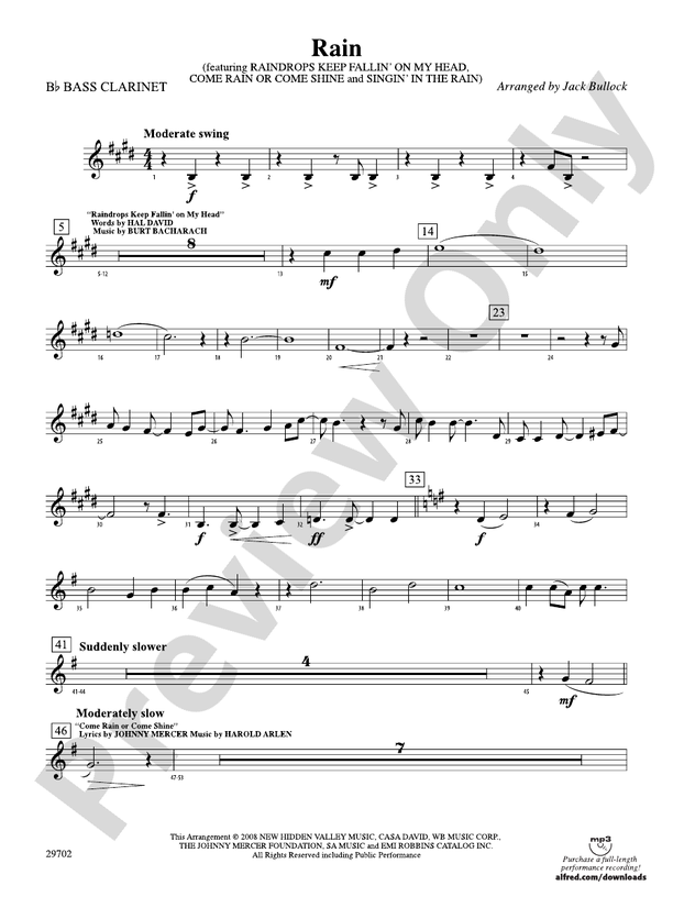 Rain: B-flat Bass Clarinet: B-flat Bass Clarinet Part - Digital Sheet ...