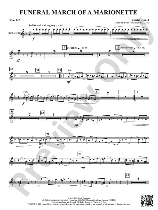 Funeral March of a Marionette: 1st & 2nd Oboe: 1st & 2nd Oboe Part ...