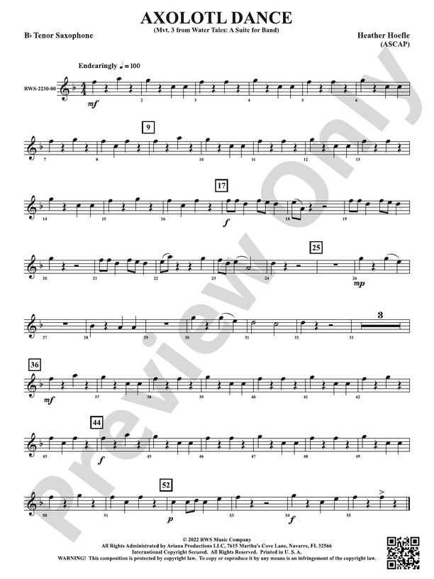 Axolotl Dance - Mvt. 3 from Water Tales: A Suite for Band: B-flat Tenor ...