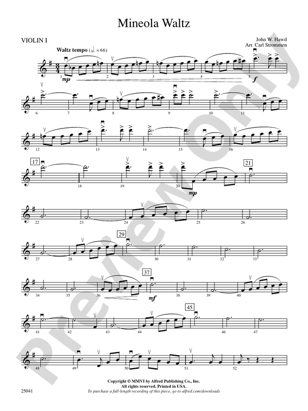 Mineola Waltz: 1st Violin: 1st Violin Part - Digital Sheet Music Download