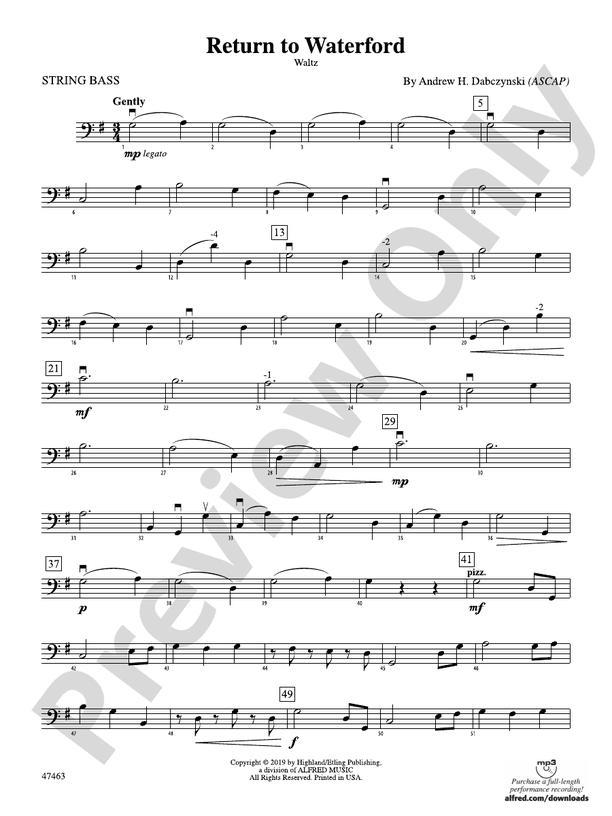 Return to Waterford: String Bass: String Bass Part - Digital Sheet ...