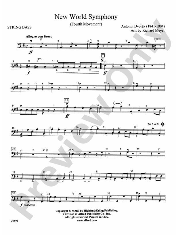 New World Symphony (Fourth Movement): String Bass: String Bass Part - Digital Sheet Music Download