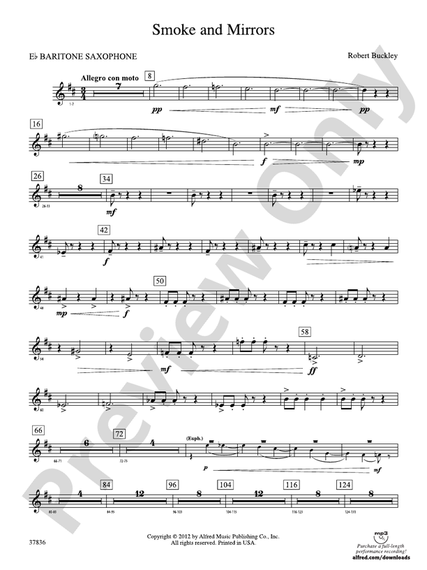 Smoke and Mirrors: E-flat Baritone Saxophone: E-flat Baritone Saxophone Part - Digital Sheet ...