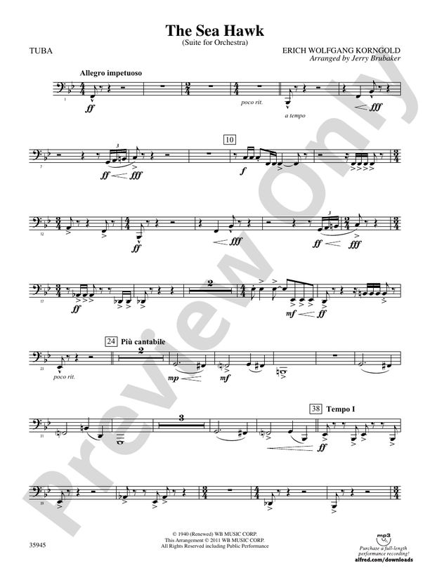 The Sea Hawk: Tuba: Tuba Part - Digital Sheet Music Download