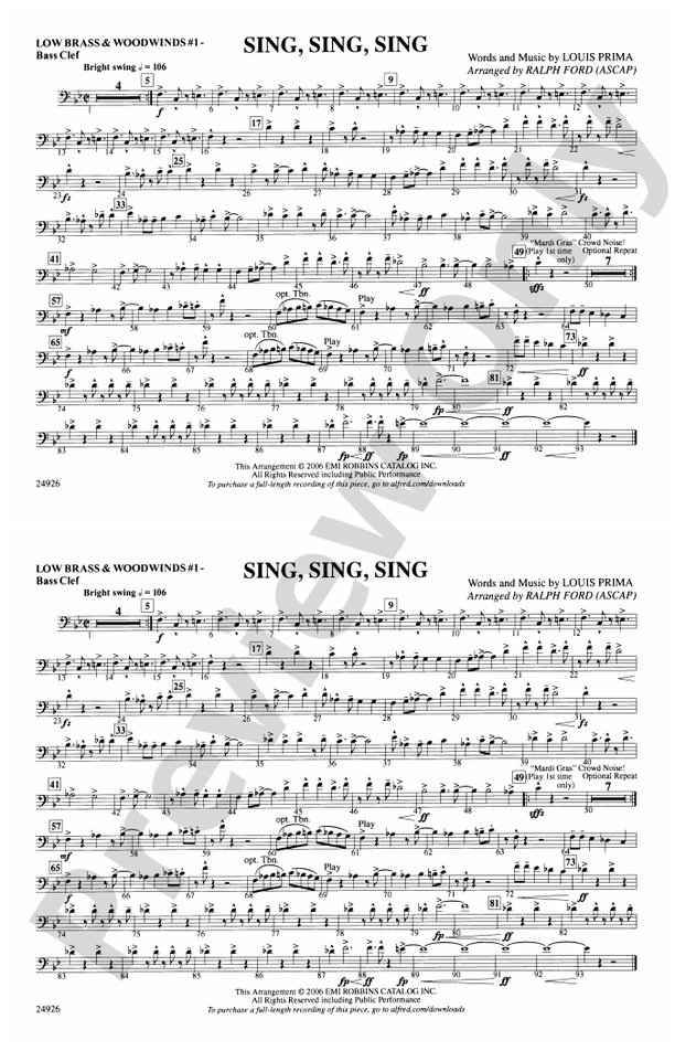 Sing, Sing, Sing: Low Brass & Woodwinds #1 - Bass Clef: Low Brass & Woodwinds #1 - Bass Clef ...