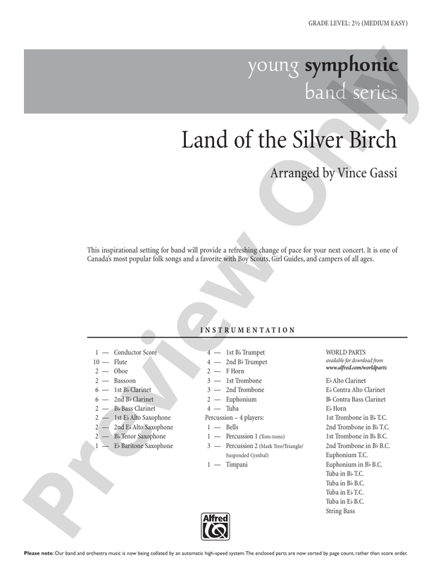 Land of the Silver Birch: Score: Concert Band Score - Digital Sheet ...