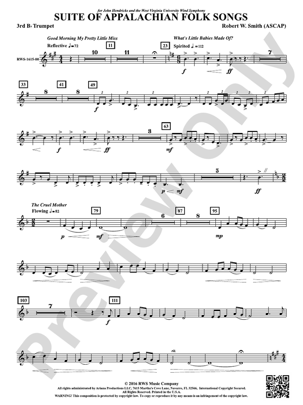 Suite of Appalachian Folk Songs: 3rd B-flat Trumpet: 3rd B-flat Trumpet ...