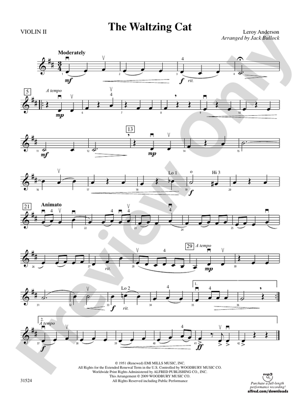 The Waltzing Cat: 2nd Violin: 2nd Violin Part - Digital Sheet Music ...