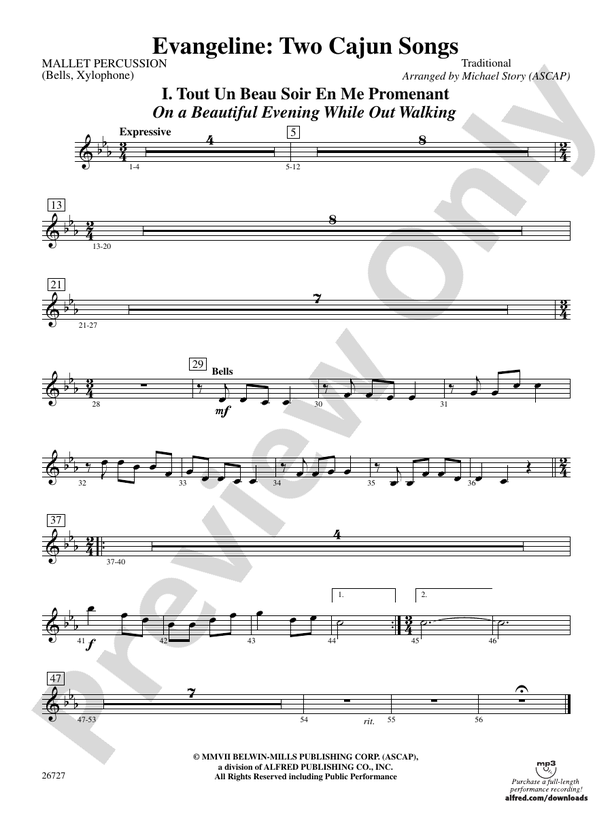 Evangeline: Two Cajun Songs: Mallets: Mallets Part - Digital Sheet ...