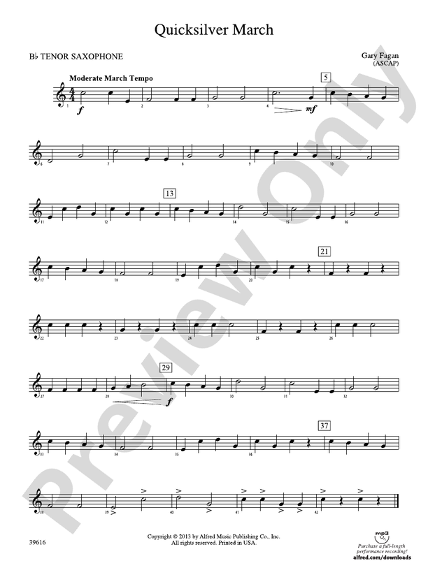 Quicksilver March: B-flat Tenor Saxophone: B-flat Tenor Saxophone Part ...