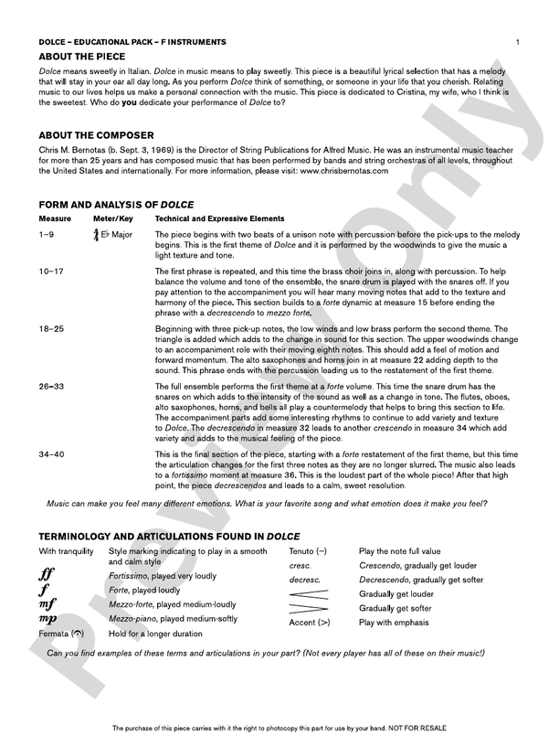 Dolce: F Educational Pack: F Educational Pack Part - Digital Sheet Music Download
