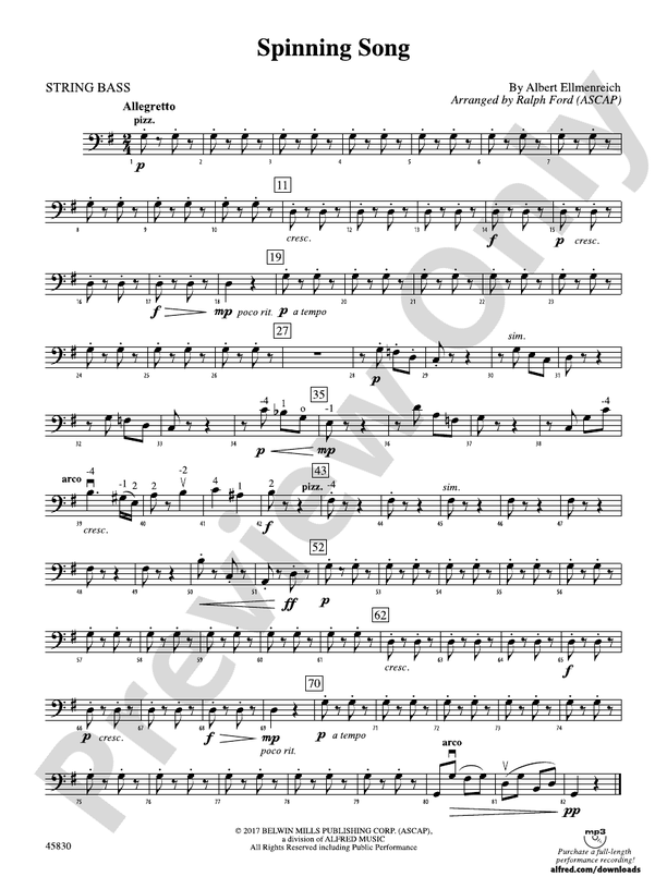 Spinning Song: String Bass: String Bass Part - Digital Sheet Music Download