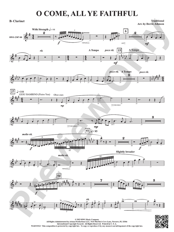 O Come, All Ye Faithful: 1st B-flat Clarinet: 1st B-flat Clarinet Part ...