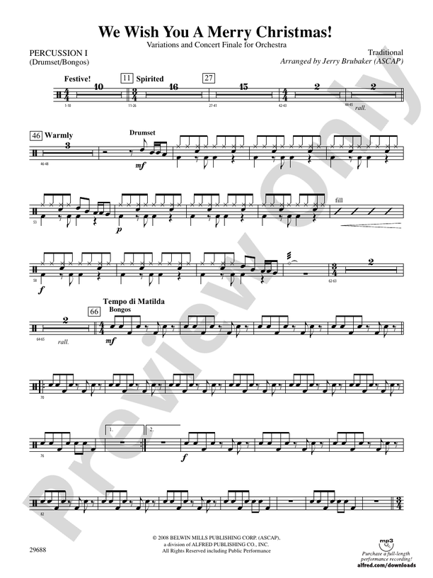 We Wish You a Merry Christmas: 1st Percussion: 1st Percussion Part ...