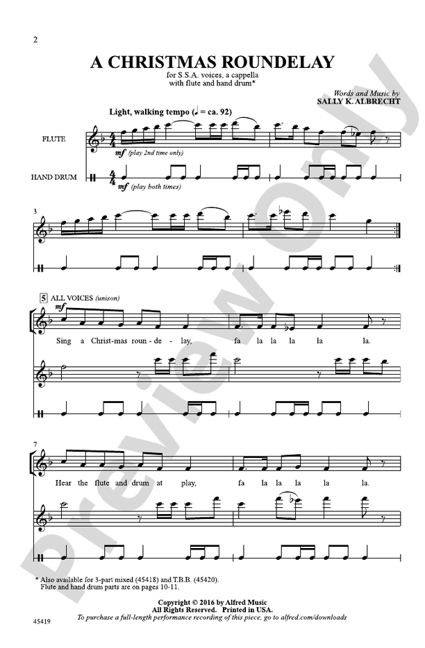 A Christmas Roundelay: SSA, a cappella Choral Octavo: Sally K. Albrecht ...