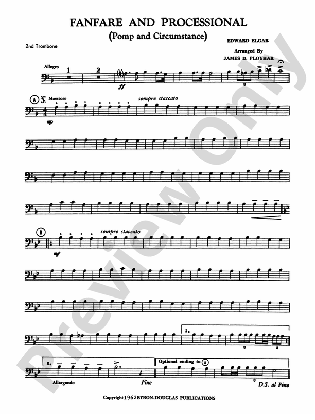 Fanfare, Processional and Recessional: 2nd Trombone: 2nd Trombone Part - Digital Sheet Music ...
