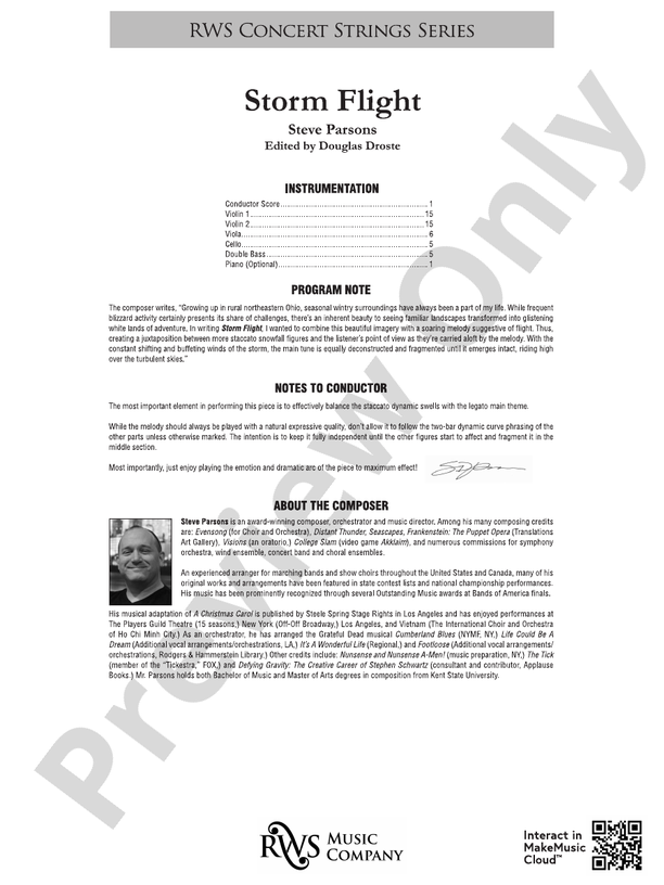 Storm Flight: String Orchestra Conductor Score & Parts: Steve Parsons - Digital Sheet Music Download
