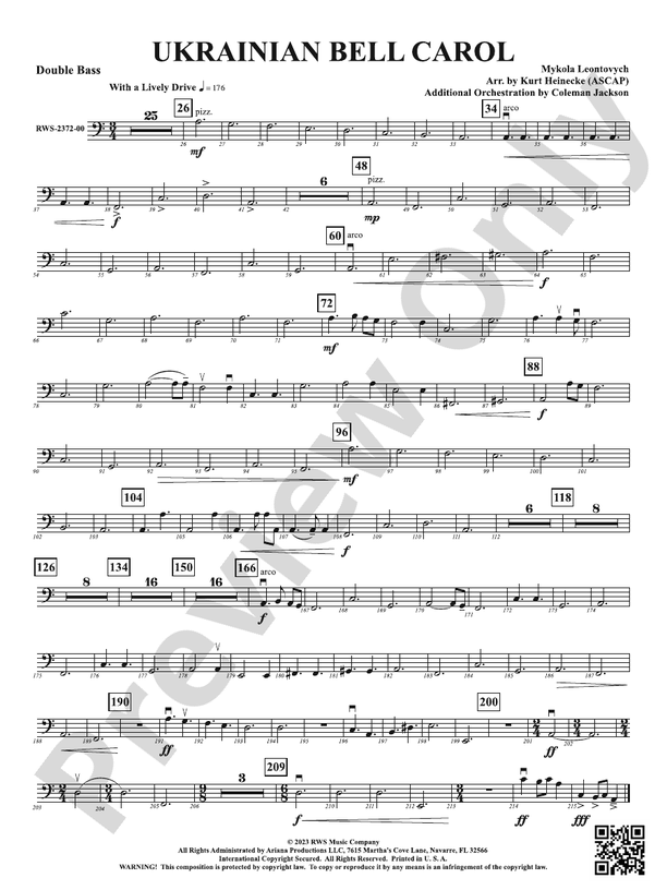 Ukrainian Bell Carol: String Bass: String Bass Part - Digital Sheet ...