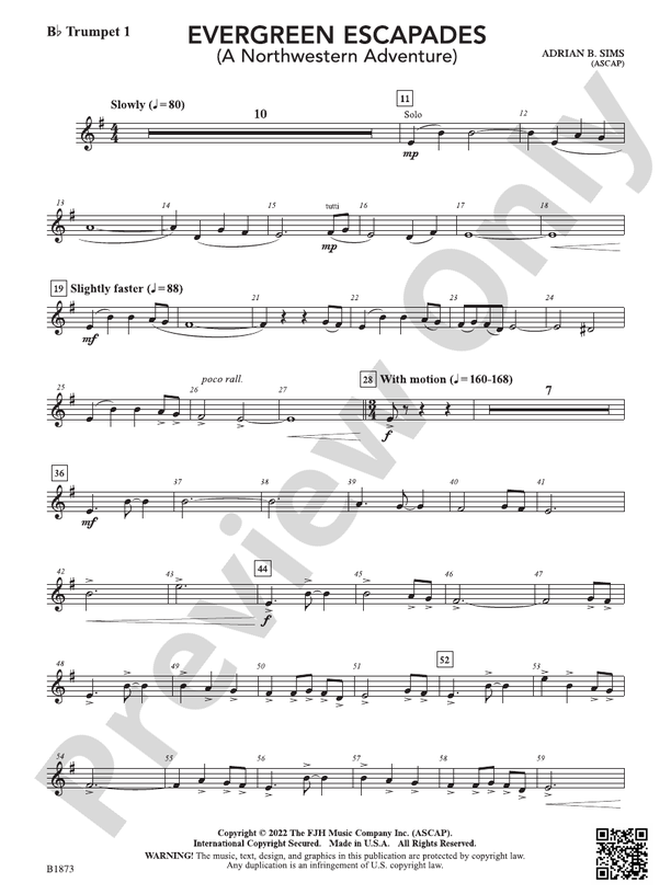Evergreen Escapades: B-flat Trumpet 1: B-flat Trumpet 1 Part: Adrian B ...