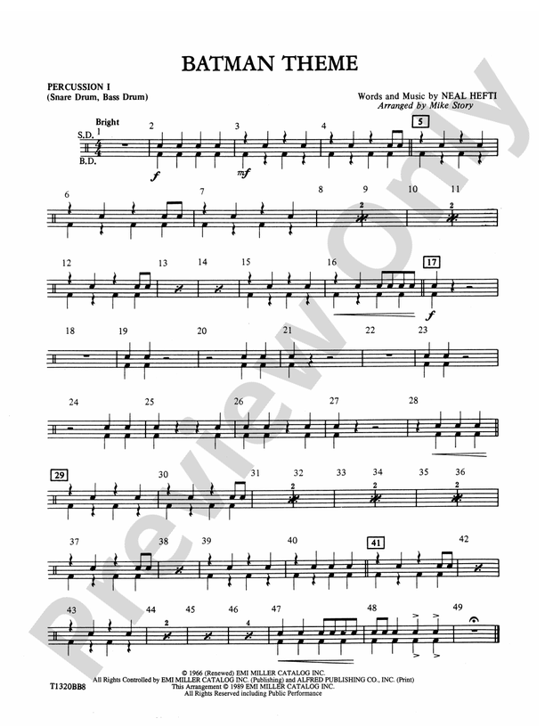 Batman Theme (from the Original TV Series): 1st Percussion: 1st ...