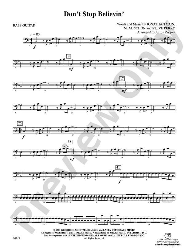 Don't Stop Believin': Electric Bass: Electric Bass Part - Digital Sheet ...