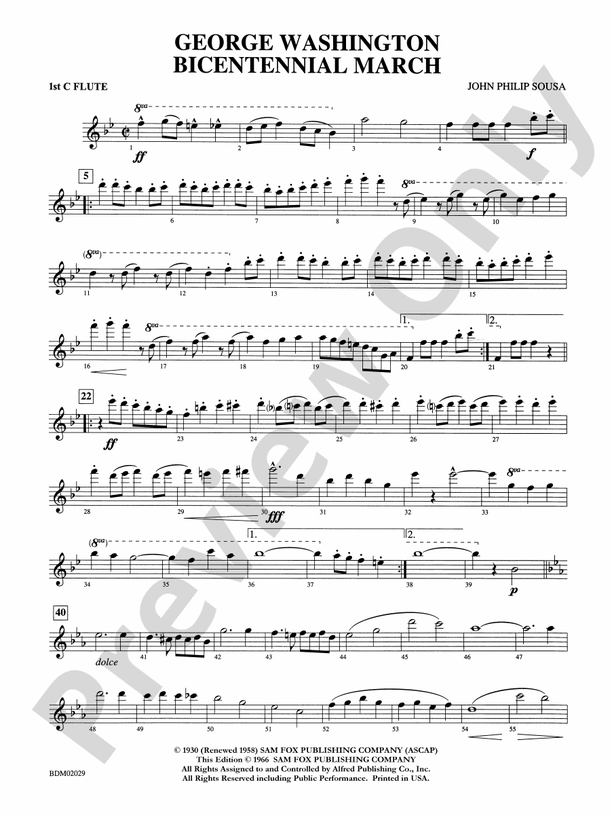 George Washington Bicentennial March: Flute: Flute Part - Digital Sheet ...