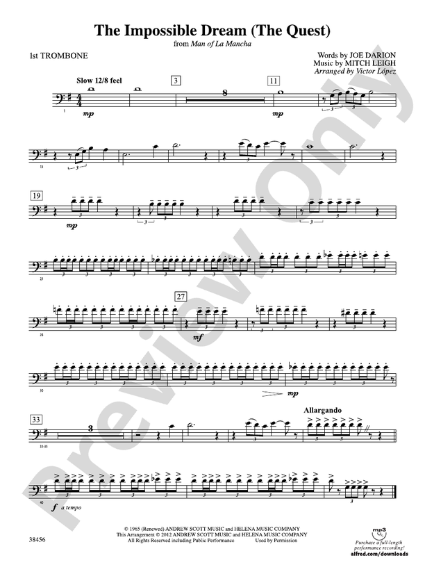 The Impossible Dream (from Man of La Mancha): 1st Trombone: 1st Trombone Part - Digital Sheet ...