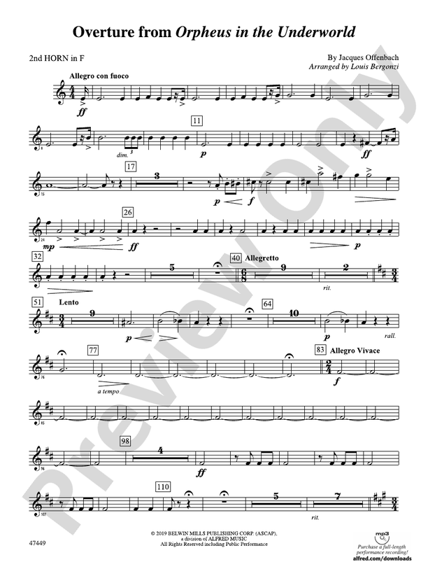 Overture from Orpheus in the Underworld: 2nd F Horn: 2nd F Horn Part ...
