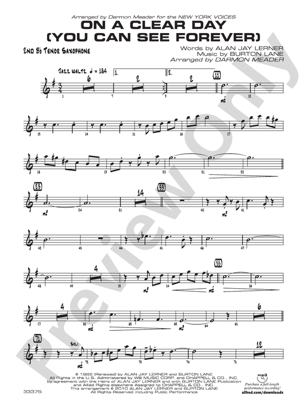On a Clear Day (You Can See Forever): 2nd B-flat Tenor Saxophone: 2nd B ...