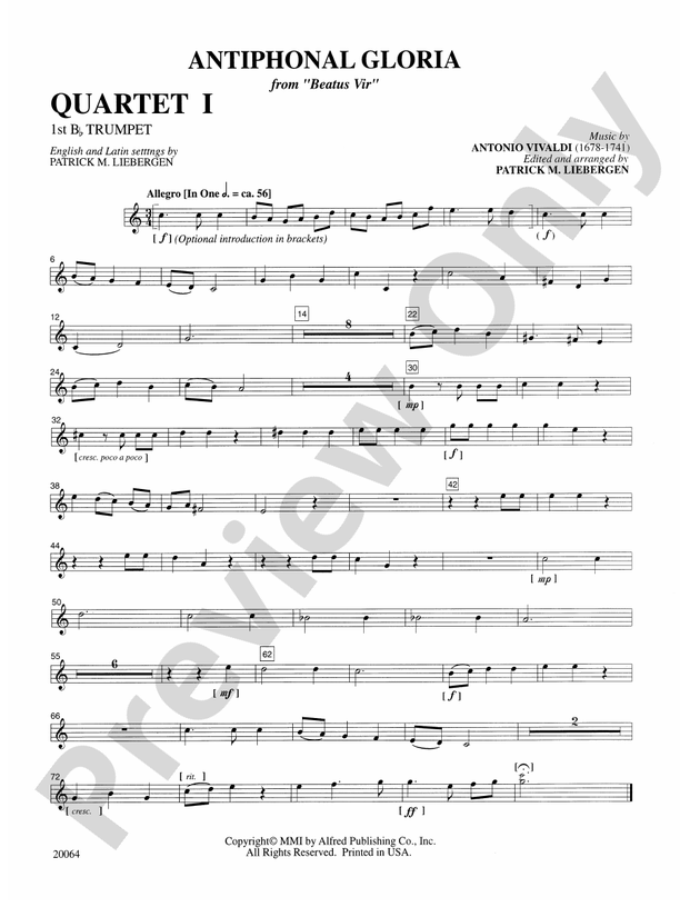 Antiphonal Gloria: 1st B-flat Trumpet: 1st B-flat Trumpet Part ...