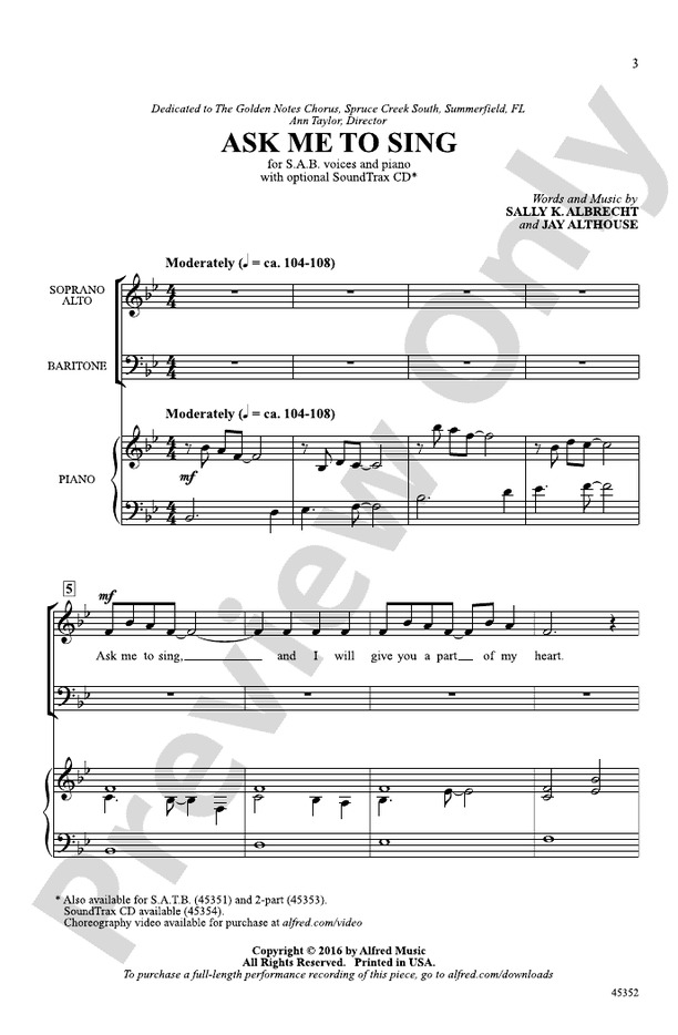 Ask Me to Sing: SAB Choral Octavo: Sally K. Albrecht - Digital Sheet ...