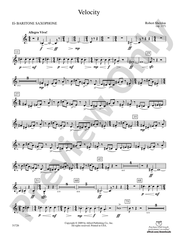 Velocity: E-flat Baritone Saxophone: E-flat Baritone Saxophone Part - Digital Sheet Music Download