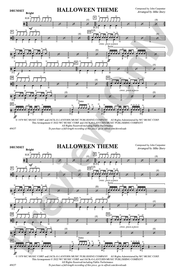 Halloween Theme: Drums: Drums Part - Digital Sheet Music Download
