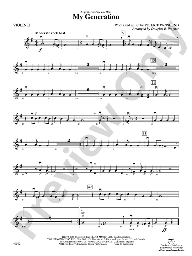 My Generation: 2nd Violin: 2nd Violin Part - Digital Sheet Music Download