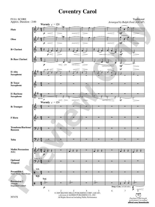 Coventry Carol: Score: Concert Band Score - Digital Sheet Music Download
