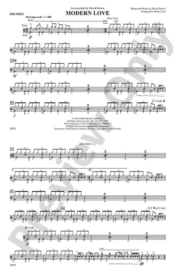 Modern Love: Drums: Drums Part - Digital Sheet Music Download