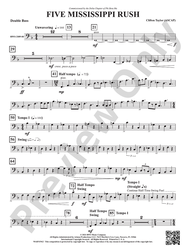 Five Mississippi Rush: String Bass: String Bass Part: Clifton Taylor ...