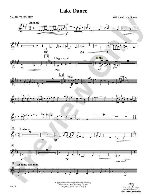 Lake Dance: 2nd B-flat Trumpet: 2nd B-flat Trumpet Part - Digital Sheet Music Download