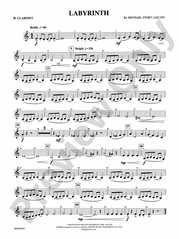 Labyrinth: 1st B-flat Clarinet: 1st B-flat Clarinet Part - Digital Sheet Music Download