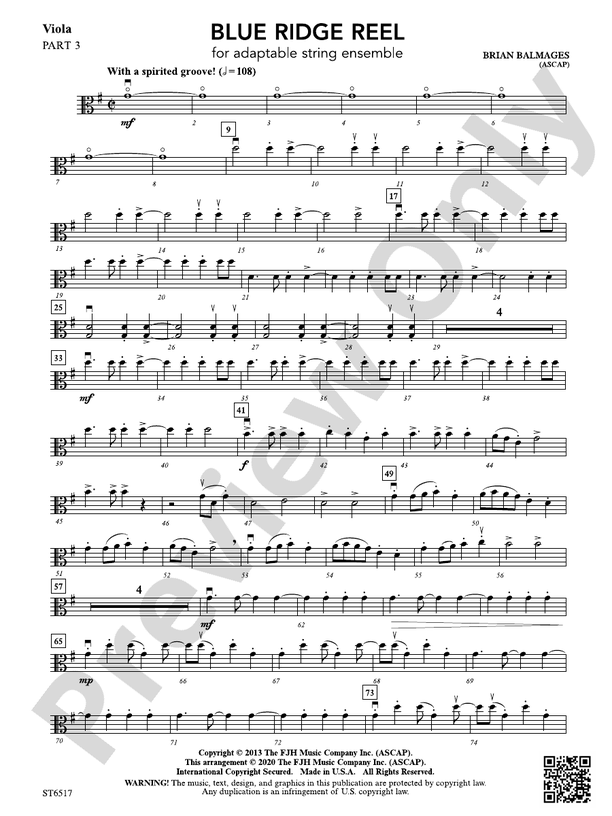 Blue Ridge Reel: Part 3 Viola: Part 3 Viola Part: Brian Balmages ...