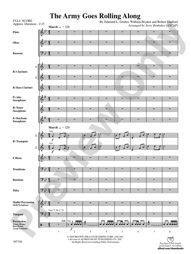 The Army Goes Rolling Along: Score: Concert Band Score - Digital Sheet ...