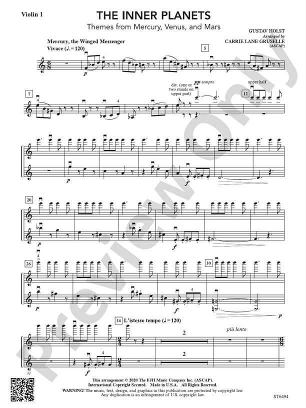 The Inner Planets (Themes from Mercury, Venus and Mars): Violin 1 ...